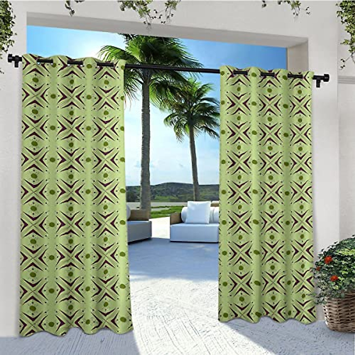LANQiAO Outdoor Patio Curtains, Atomic Boomerang Outdoor Curtain for Balcony Hermal Insulated Water Repellent Drape for Balcony W120 x L108