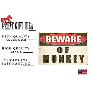 Rogue River Tactical Funny Sarcastic Metal Tin Sign Wall Decor Man Cave Bar Yard Wall Warning Beware of Monkey