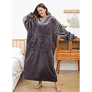 FUSSEDA Oversized Wearable Blanket Sweatshirt, Super Thick Warm Fleece Cozy Sherpa Hooded with Pockets and Sleeves Snuggie Gift for Women and Men