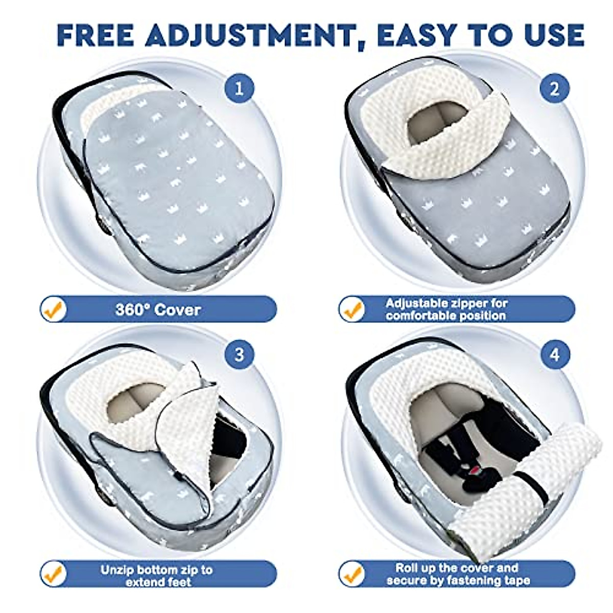 ATOROBROS Baby Car Seat Cover Winter, Winter Resistant Baby Stroller and Car Seat Cover for Newborn & Infant to Keep Baby Warm, Super Soft Cotton and Fleece, Grey