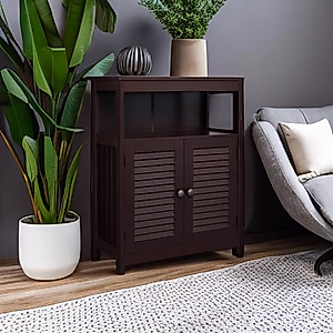 VASAGLE Bathroom Floor Cabinet, Freestanding Bathroom Storage Cabinet with Double Shutter Doors and Adjustable Shelf, for Living Room, Entryway, Kitchen, Brown UBBC40BR