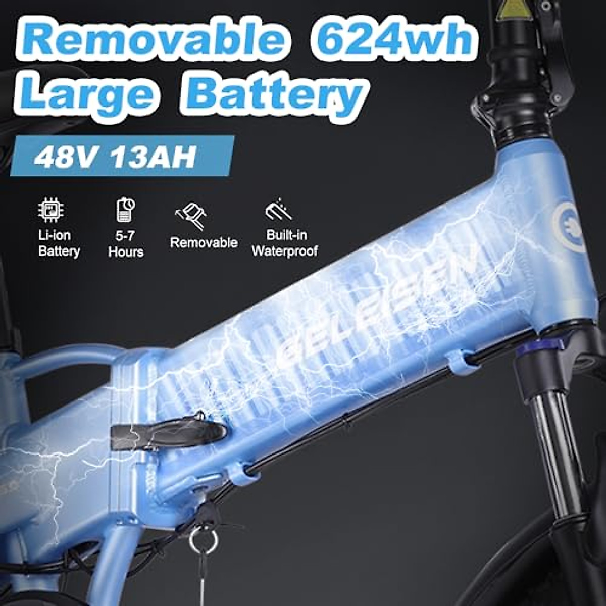 GELEISEN Electric Bike for Adults, Peak 1000W Folding Ebikes, 48V 13Ah Removable Battery Up to 54 Miles, 28Mph MAX Speed, 20" x4.0 Fat Tire Electric Bicycle w/ 7 Speed Gear for Commute Beach Mountain