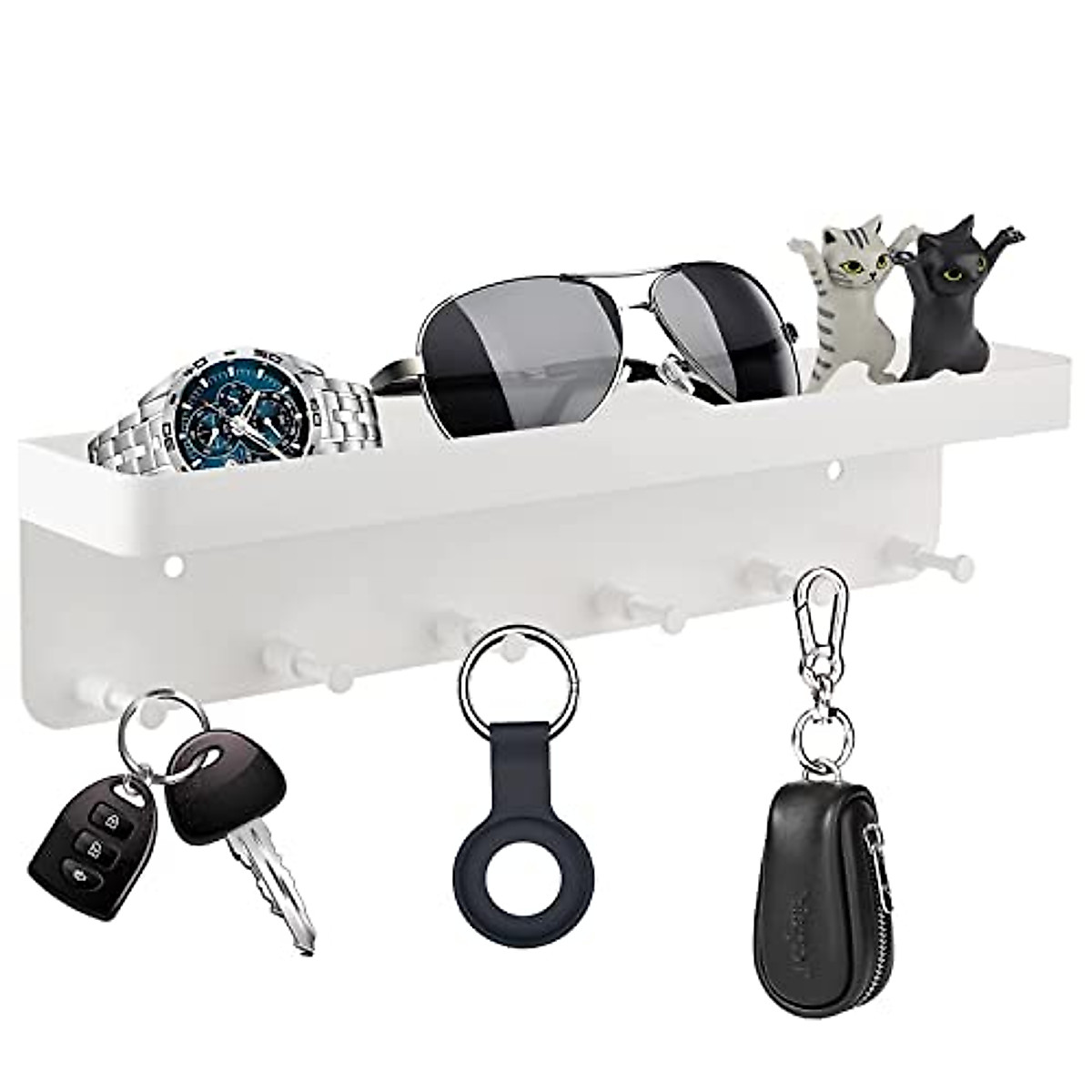 Vaohai Key Holder for Wall with Shelf, 6 Hooks Key and Mail Holder Wall Mount, Key Rack for Wall Adhesive, Stainless Steel Key Hooks Decorative, White