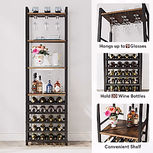 Tribesigns 20 Bottle Wine Bakers Rack, 9 Tier Freestanding Wine Rack with Glass Holder and Storage Shelves, Multi-Function Wine Bar Cabinet Bottle Holder for Kitchen, Dining Room, Rustic Brown