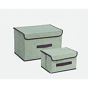 Elonglin Foldable Storage Basket, 2 Pack Lidded Storage Bins with Handle Organize Clothes Toys Book Universal Household Containers for Bedroom Wardrobe Clothes Office Shelf (Green)