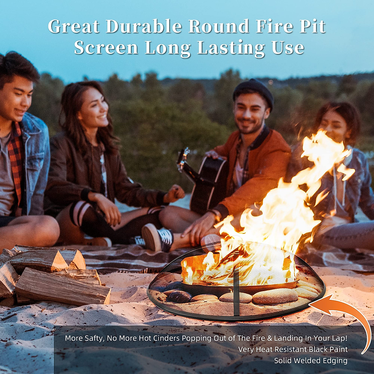 36Inch Round Fire Pit Spark Screen Cover,Outdoor Patio Mesh FirePit Screens,Heavy Duty Steel Domed Fire Pit Ember Guard with Handle