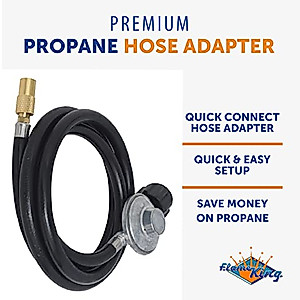 Flame King FK-GRD-REGHS6FT 6 Ft Propane Gas Regulator Hose Adapter Connect to 20Lb Tank for 17"/22" Blackstone Tabletop Grill Griddle, Black