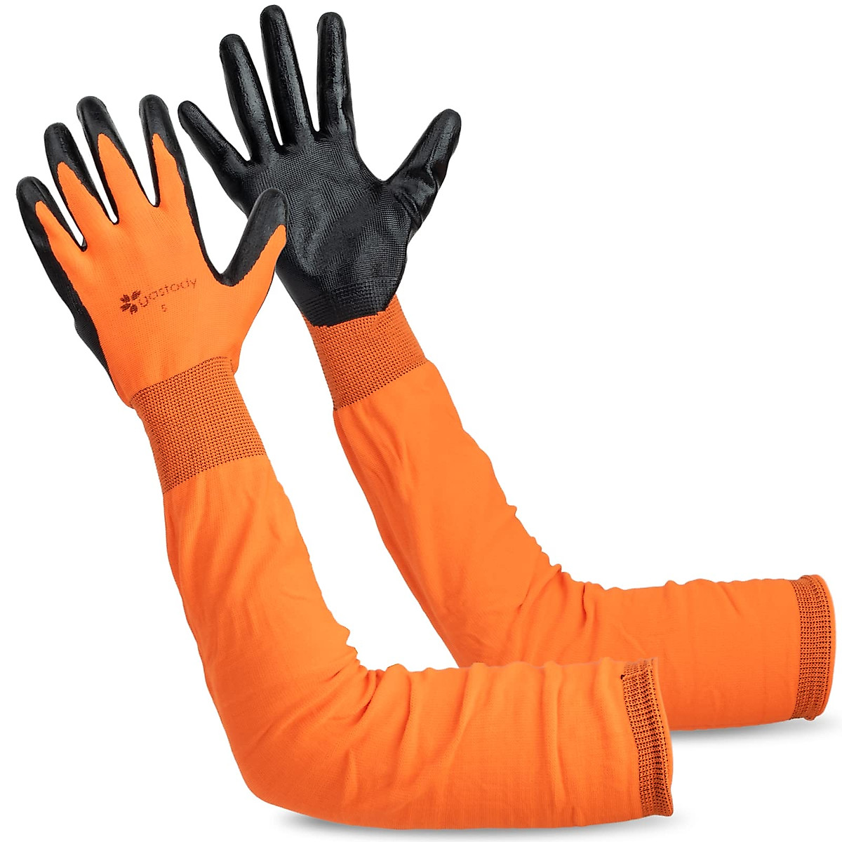 Gastody™ Long Sleeve Gardening Gloves Women and Men - Long Cuff Garden Gloves, Multipurpose Heavy Duty Outdoor and Indoor (Black and Orange, Large)