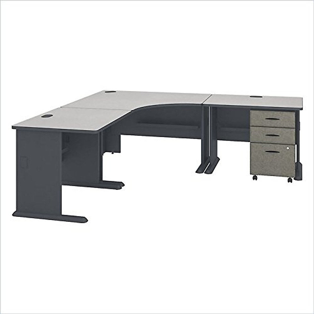 Bush Business Furniture Series A 84W x 84D Corner Desk with Mobile File Cabinet in Slate and White Spectrum