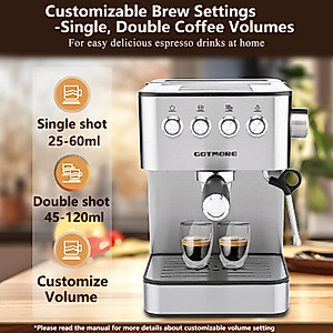 GOTMORE Espresso Coffee Machines, Stainless Steel Espresso Machine with Milk Frother Steam Wand for Latte Cappuccino, 15 bar Coffee Espresso Maker for Home with 60.8oz Removable Water Tank