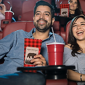 Whaline 30Pcs Christmas Popcorn Boxes Brown Bear Printed Paper Popcorn Buckets Red Black Plaid Popcorn Containers Christmas Party Favor Popcorn Treat Box for Xmas Movie Party Theater Night Supplies