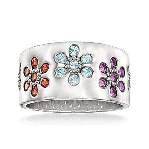 Ross-Simons 1.20 ct. t.w. Multi-Gem Flower Ring in Sterling Silver. Size 6