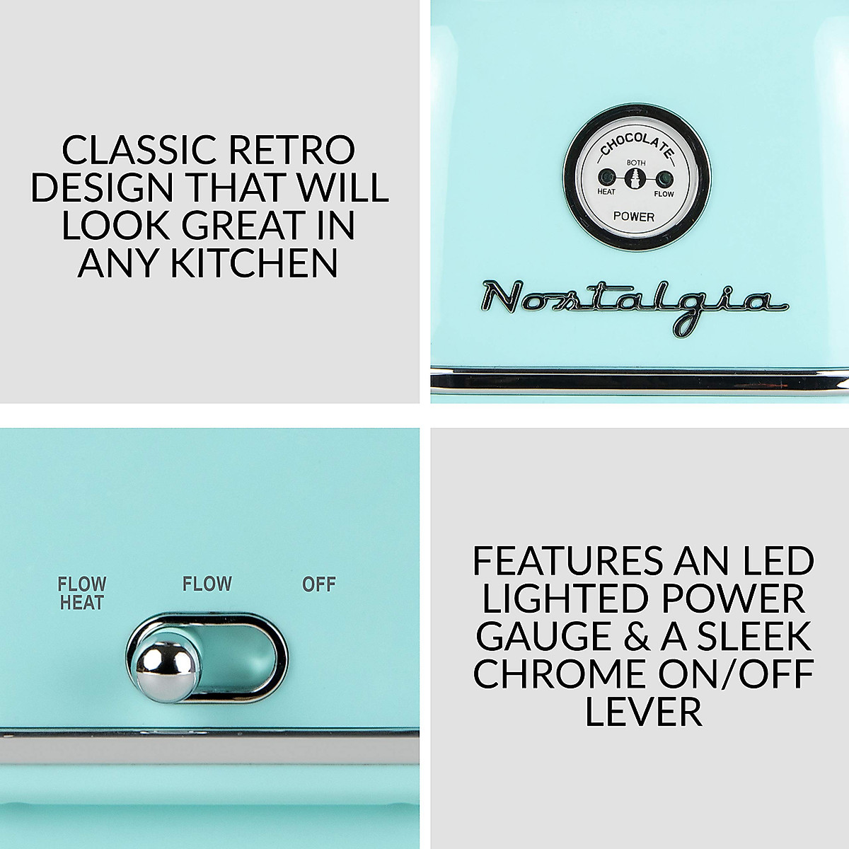 Nostalgia 4 Tier Electric Chocolate Fondue Fountain Machine for Parties - Melts Cheese, Queso, Candy, and Liqueur - Dip Strawberries, Apple Wedges, Vegetables, and More - 32-Ounce - Aqua