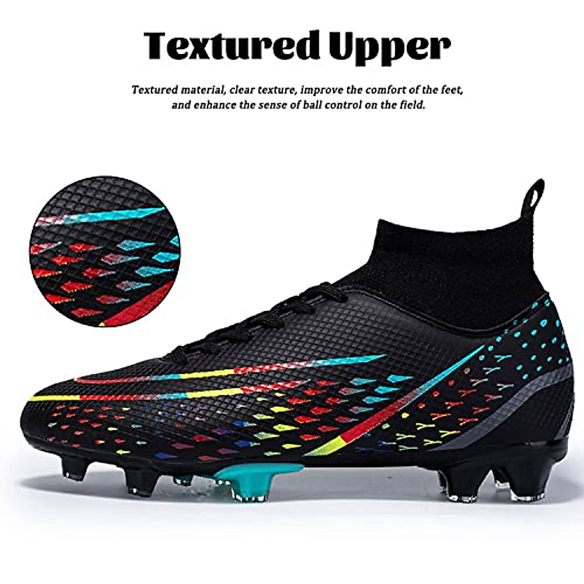 AOSENSS Big Kids Football Cleats High Top Soccer Shoes Wear-Resistant Durable Firm Ground Girls Boys Futsal Sports Shoes Black
