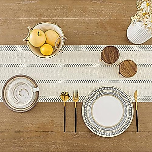 ZeeMart Macrame Style Boho Table Runner, Ivory Table Runners 72 Inches Long, Farmhouse Woven Home Decor, 12x72 Inch, Ivory