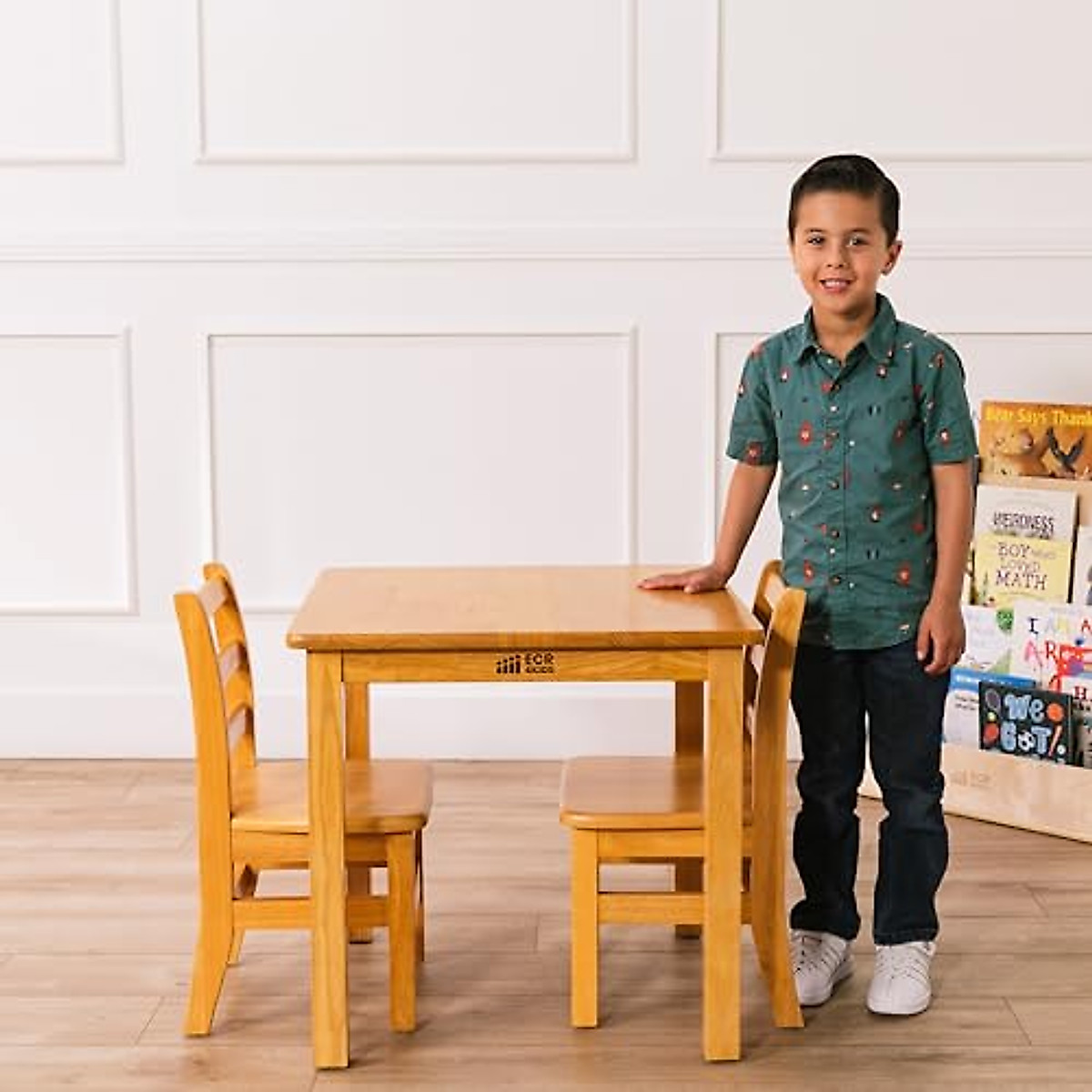 ECR4Kids 24in Square Hardwood Table with 22in Legs, Kids Furniture, Honey