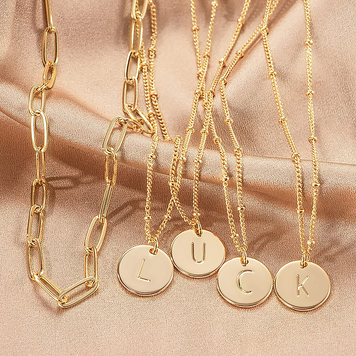 MEVECCO Gold Initial Necklaces For Women 18K Gold Plated Minimalist Double Layered Letter Necklace Personalized Paperclip Link Chain Chokers Dainty Jewelry Gift For Her