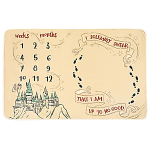 Harry Potter Newborn Baby Boys Bodysuit and Monthly Milestone Blanket 4 Piece Maroon/White 0-3 Months