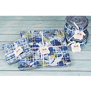 Soimoi Precut 10-inch Geometric Prints Cotton Fabric Bundle Quilting Squares Charm Pack DIY Patchwork Sewing Craft- Blue