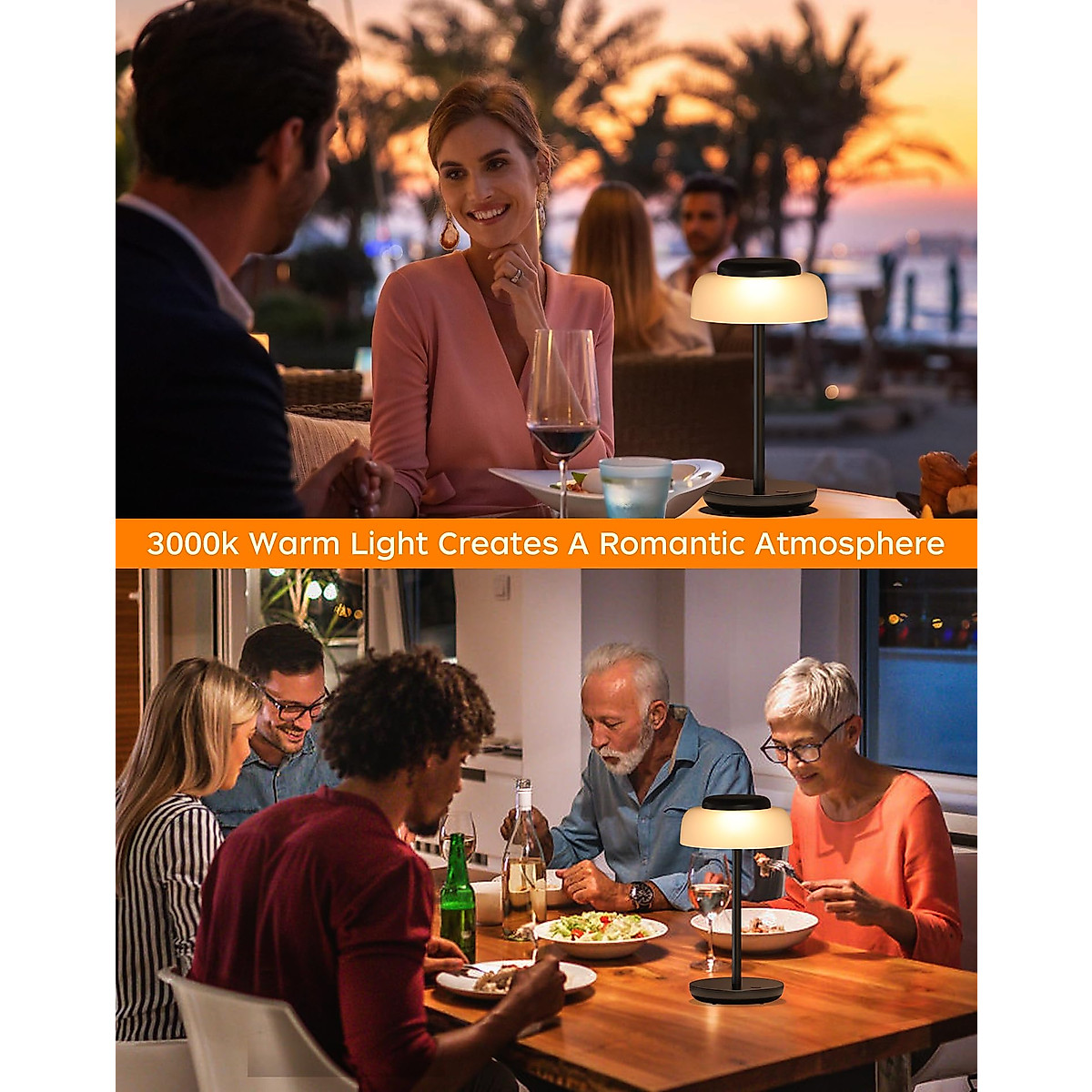 QiMH Battery Operated LED Table Lamp, 5000mAh Waterproof Cordless Desk Lamp with 3 Level Brightness Touch Control, Mini Rechargeable Night Light for Living Room, Bedroom, Outdoor bar (Black)