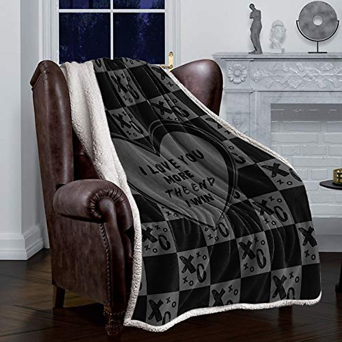 Sherpa Fleece Blanket Ultra Soft Throw Blanket - Valentine's Day I Love You More The END I Win Dark Grey - Fuzzy, Cozy, Shaggy, Warm - Reversible Microfiber Blanket for Bed Sofa Couch, 59 x 79 Inche