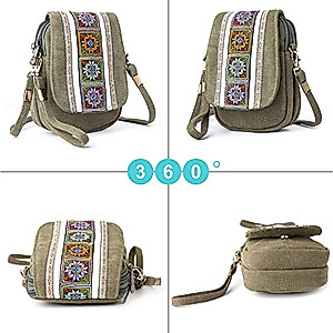 MAZEXY Cellphone Embroidered Wristlet Bag Mini Crossbody Bag Nylon Wallets Purses (GreenCanvas)