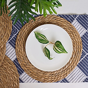 Defined Deco Woven Placemats Set of 6,12" Round Rattan Placemats,Natural Hand-Woven Water Hyacinth Placemats,Farmhouse Weave Place Mats,Rustic Braided Wicker Table Mats for Dining Table,Home,Wedding.