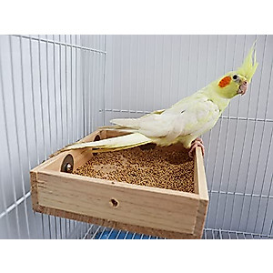 Bird Parrot Wooden Feeding Cups, Natural Wooden Parrot Bird Perch Stand, Birds Food Dish, Bird Cage Food Standing Feeding Perch Bowl Toy for Small Animal Parrot, Rat, Parakeet, Budgies, Love Birds