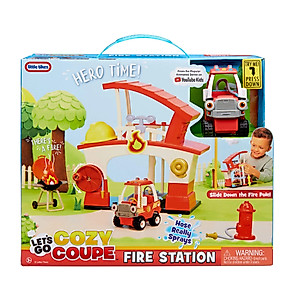 Little Tikes Let’s Go Cozy Coupe Fire Station Playset with Fire Truck Mini Push and Play Vehicle for Tabletop or Floor Push Play Car Fun for Toddlers, Boys, Girls 3+ Years