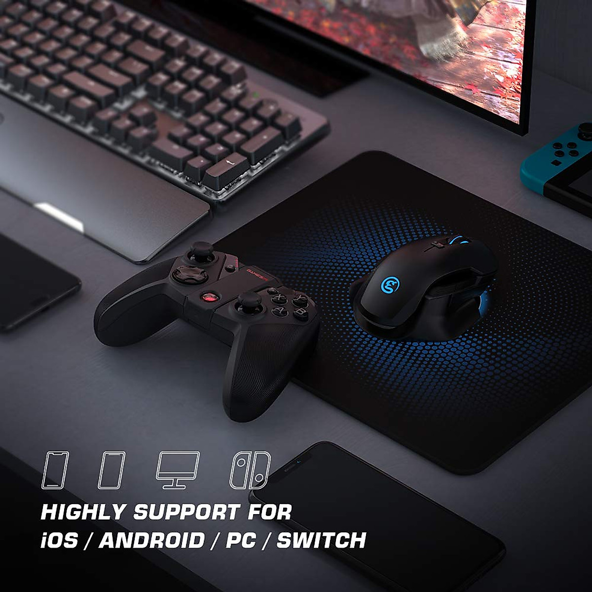 GameSir G4pro Wireless Controller for PC/Android/iOS/Switch Nintendo, PC Cpntroller with ManMagnetic ABXY, Six-Axis Gyroscope, Dual Asymmetric Motor Compatible with Apple Arcade and MFi Games