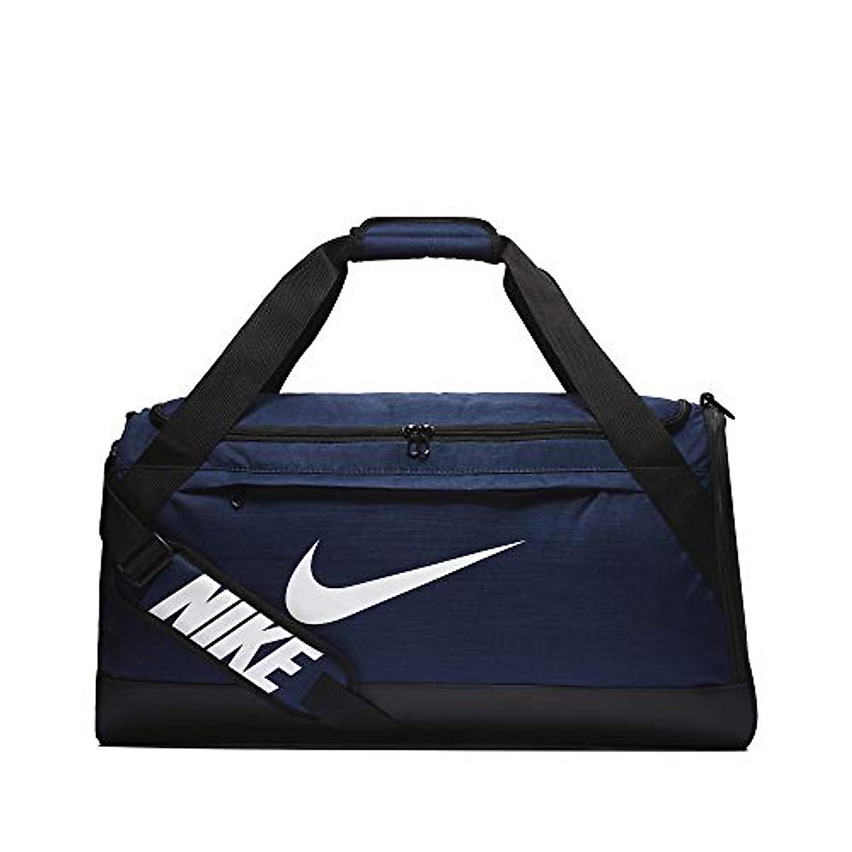 Nike Brasilia Training Duffel Bag, Versatile Bag with Padded Strap and Mesh Exterior Pocket, Medium, Midnight Navy/Black/White