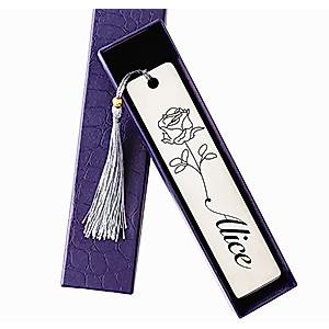 Customize Birth Flower Name Bookmarks, Personalized Custom Metal Bookmarks Gifts for Women Girls Girlfreind (Custom Metal Bookmarks)