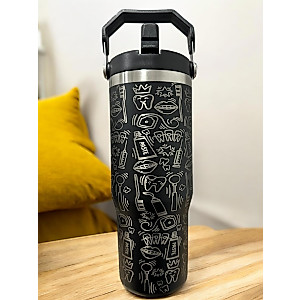 Silva lining designing Dental hyginiest tumbler 40oz tumbler Tooth tumbler Dental water bottle Gift for dentist Gift for dental hyginiest Office gift (30oz Black(59)-Dental(K))