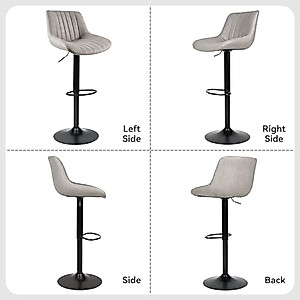 Nalupatio Bar Stools Set of 2, Adjustable Modern Swivel Bar Stools with Backs, Counter Height Performance Fabric Island Chairs for Home Kitchen, Light Grey