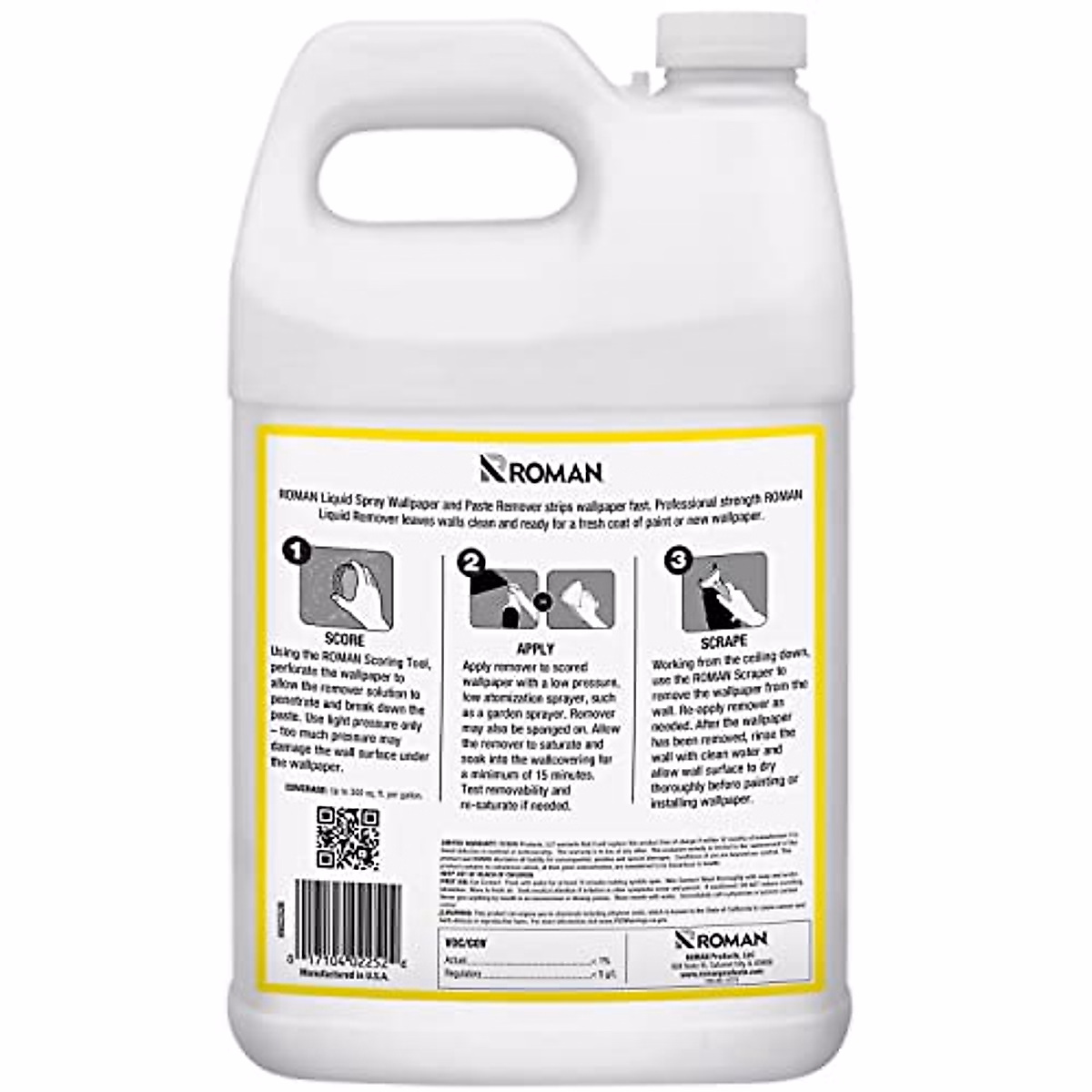 Roman Wallpaper Remover Liquid, Contractor Strength Wallpaper Stripper and Adhesive Remover, Unscented, Non-Staining, Clear, PRO-496 (1 Gallon, 300 Sq. Ft.)