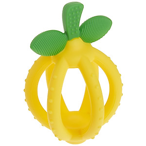 Itzy Ritzy Teething Ball & Training Toothbrush - Silicone, BPA-Free Bitzy Biter Lemon-Shaped Teething Toy Features Multiple Textures to Soothe Gums & an Easy-to-Hold Design (Lemon)