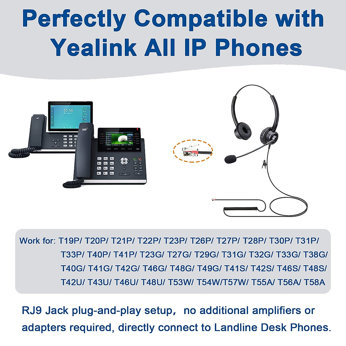 RJ9 Phone Headset for Office Phone with Noise Cancelling Microphone, Binaural Telephone Headsets Work for Yealink T21P T23G T27G T29G T33G T41P T41S T46S T46G T48S T53W Avaya 9608 9611 9630 J169 J179