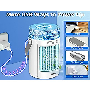 Portable AC Air Conditioner Fan, Evaporative Mini Air Conditioner with 3 Speeds 7 Colors, 600ML Large Water Tank Air Cooler, Misting Humidifier Small Desk Cooler Fan for Room, Home, Car and Office