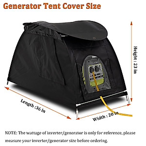 Coverify Generator Cover While Running, Portable Waterproof Generator Storage Cover，All-Weather Protection Generator Tent Cover for Most Universal 1000-5500 Watt Inverter Generator (36*20*23in, Black)