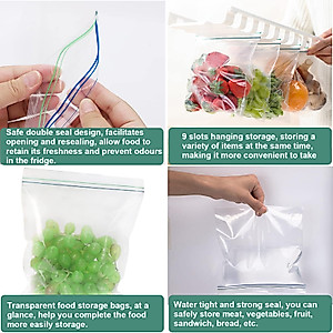 SZHTSWU Refrigerator Ziplock Bag Storage Rail Rack, Hanging Storage Clip Sliding Rail Tray Retractable Fridge Drawer Storage Organizer with 20 Sealed Bags for Fruits Vegetable Food Fresh-Keeping