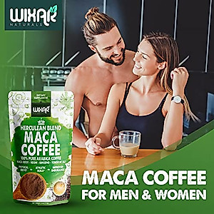 Wixar Instant Maca Coffee for Men and Women – Maca Coffee Powder - Instant Coffee Blend with Maca Root, Reishi Mushroom, Ginseng, Tongkat Ali - Dark Roast, Size 4oz Maca Supplement