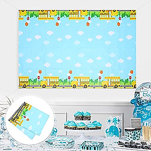 NUOBESTY School Bus Tablecovers Welcome Back to School Tablecloth School Bus Party Table Runner Decorative Table Cover