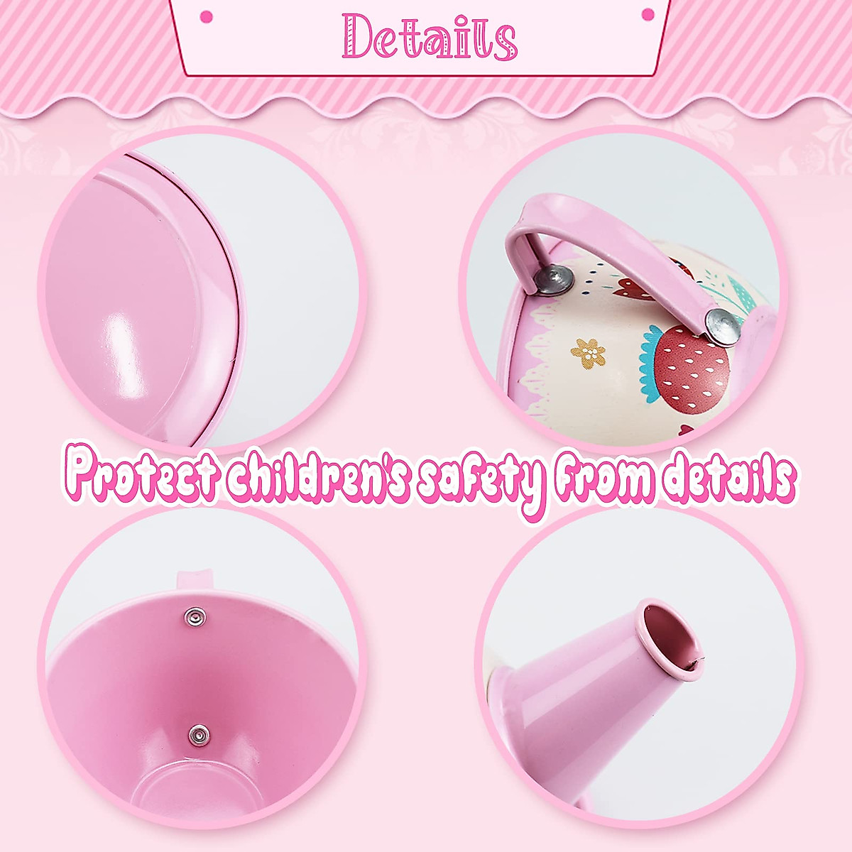 Pink Tea Set for Little Girls,Flower Design Kids Tea Party Set,Princess Tea Time Toys Teapot Dishes Kitchen Pretend Play Tin Tea Party Set for Girls