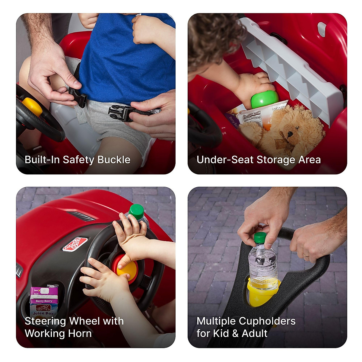 Step2 Whisper Ride Cruiser Kids Push Car, Ride On Toy, Stroller Substitute, Includes Seat Belt & Horn, Made of Durable Plastic, Max Weight 50 lbs., For Toddlers 1.5-4 Years Old, Red