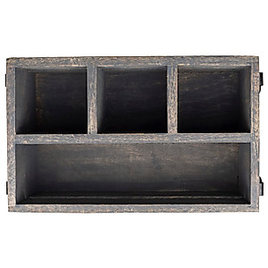 GoCraft Flatware Caddy with 4 Compartments, Cutlery Holder, Silverware Condiment Organizer with Napkin Holder for Kitchen, Dining, Picnics, Grey Washed Mango Wood Caddy with Metal Handles