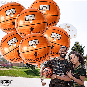 KatchOn, Big 22 Inch Basketball Balloons - Pack of 6, Basketball Foil Balloons | Basketball Balloon, Basketball Party Decorations, Basketball Senior Night Decorations | Basketball Birthday Decorations
