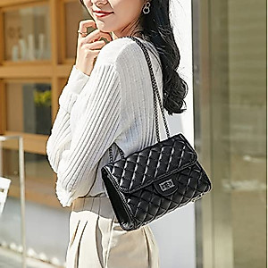 CEDDEOS Quilted Black Crossbody Bags Purses for Women, Small Handbags PU leather Shoulder Ladies Stylish Clutch Satchels Evening bag with Chain Strap
