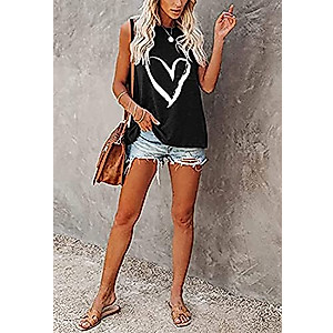 MAGICMK Women Summer Casual Sleeveless Tank Tops Crew Neck Graphic Basic Black Shirts (L, Black+White)