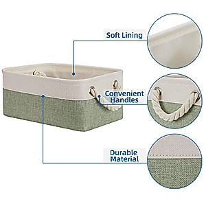 Temary Baskets 6 Pcs Fabric Storage Bins for Shelves Bundled with 2 Fabric Storage Basket for Organizing Nursery, Home (White&Green, 11.8Lx7.9Wx5.3H Inches, 16Lx12Wx12H Inches)