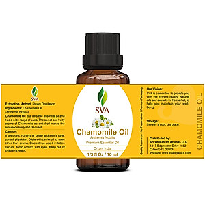 SVA Chamomile Essential Oil – 1/3 Fl Oz – 100% Natural Chamomile Oil - for Diffuser, Hair Care, Face, Skin Care, Aromatherapy, Scalp and Body Massage, Soap and Candle Making